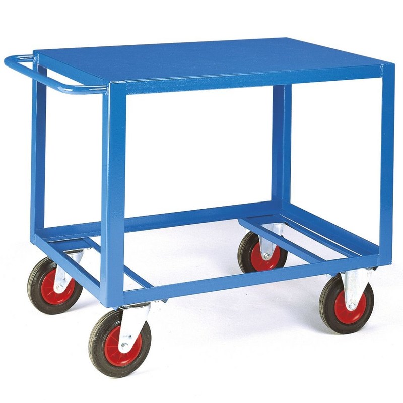 Two Tier 500kg Warehouse Shelf Trolley Metal Utility Cart With Four Wheels
