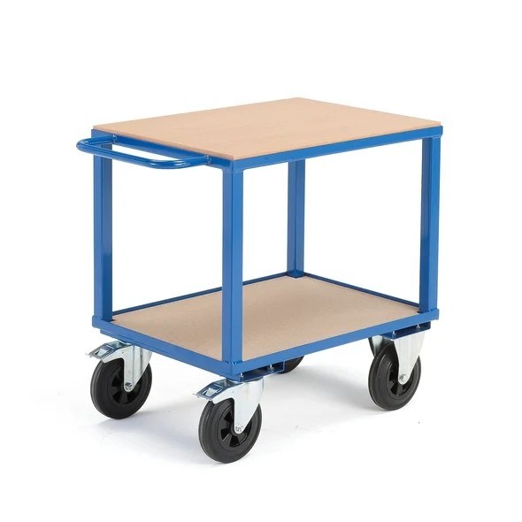 Two Tier 500kg Warehouse Shelf Trolley Metal Utility Cart With Four Wheels
