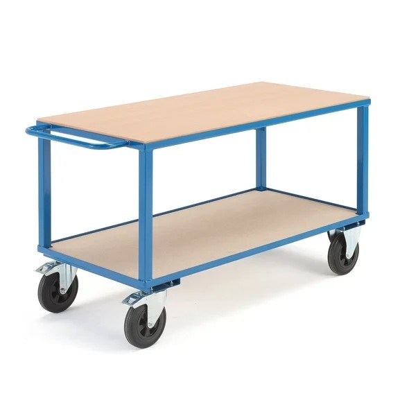 Two Tier 500kg Warehouse Shelf Trolley Metal Utility Cart With Four Wheels